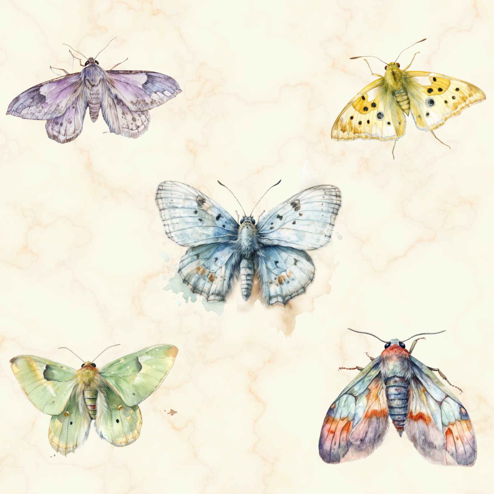20 PNG Watercolor Pastel Moths Clipart - Moth PNG Set, Cute Colorful ...