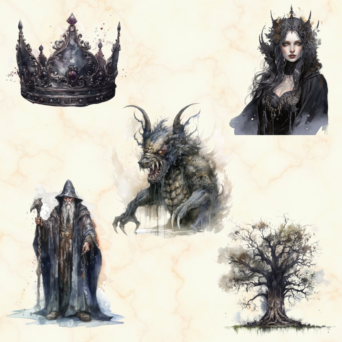 20 PNG Dark Fantasy Clipart Fantasy PNG Set, Gothic Fantasy Book Art ...