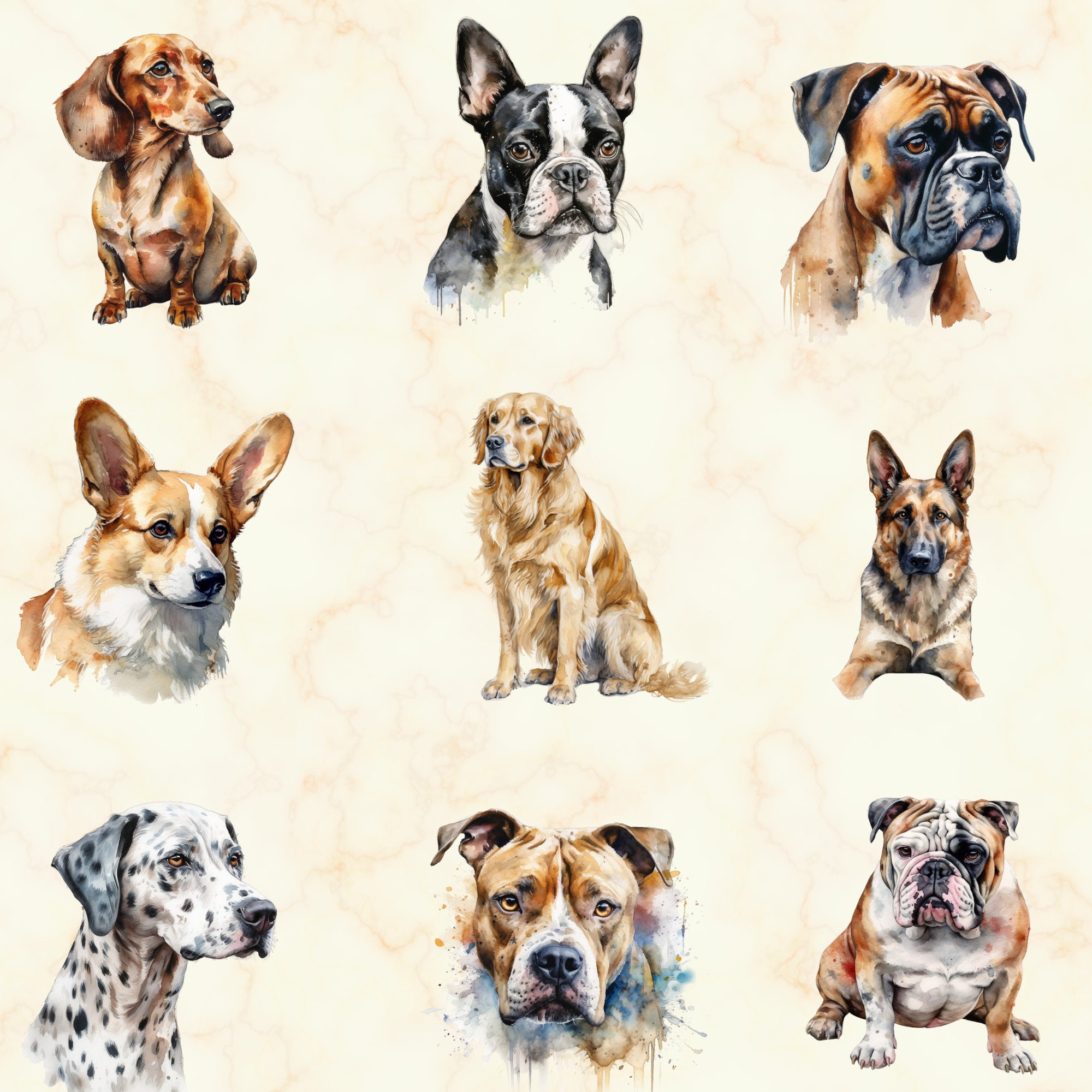 36 Dogs Watercolor Clipart Cute Dogs PNG Set Puppies PNG - Etsy