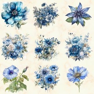 27 PNG Watercolor Blue Flowers Clipart - Pretty Floral PNG Set ...