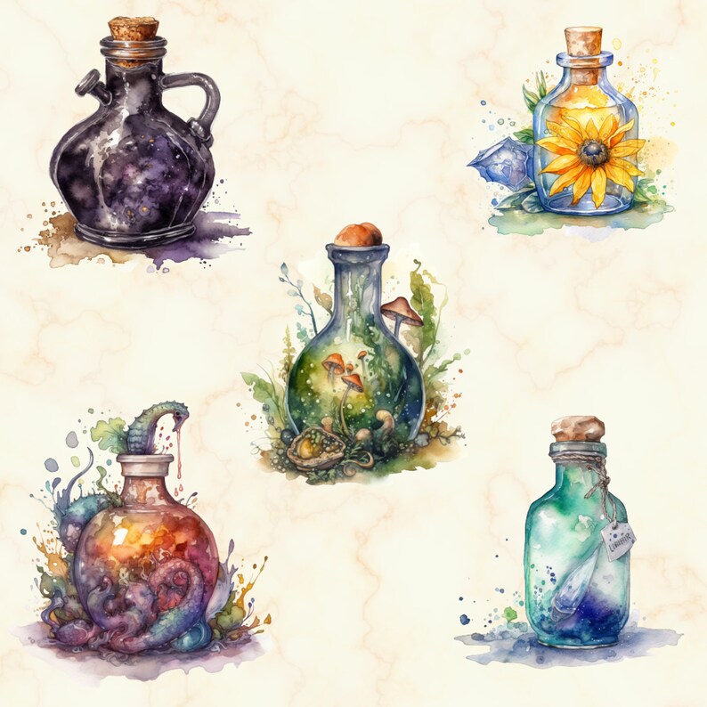 20 PNG Magic Potions Clipart - Potion PNG Set, Colorful Magical Potion ...