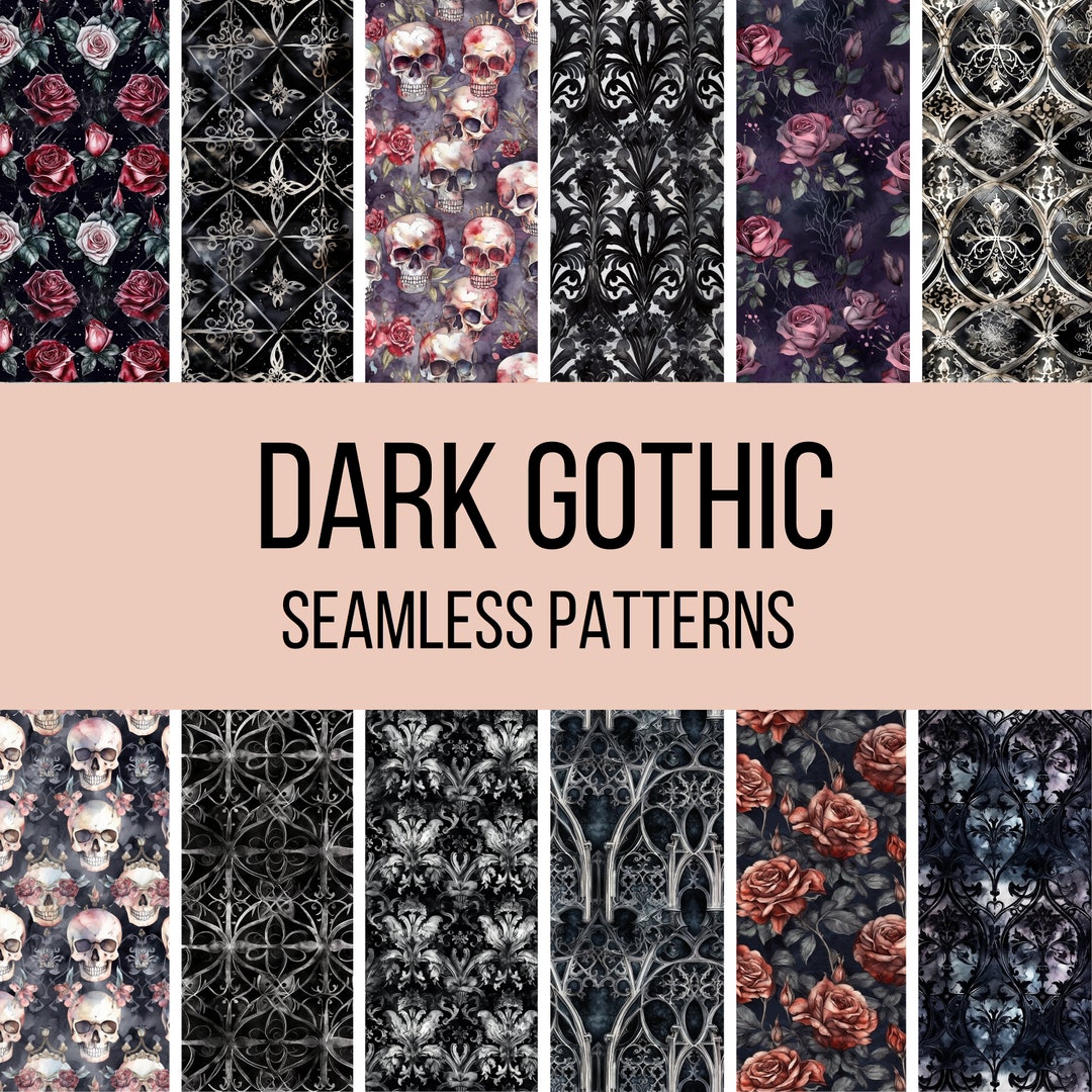 Dark Gothic Seamless Digital Paper - Gothic Skulls and Roses Watercolor ...