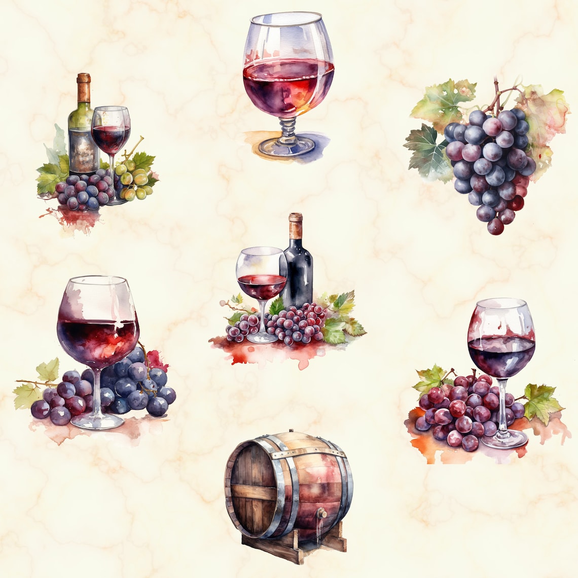 20 Wine Watercolor Clipart Pretty Wine Bottles and Grapes - Etsy