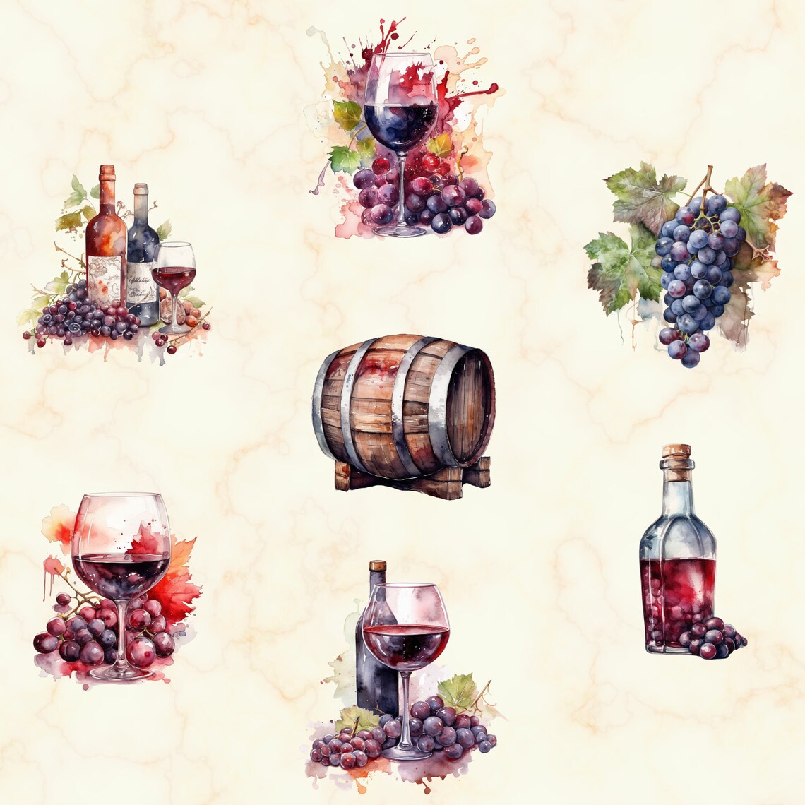 20 Wine Watercolor Clipart Pretty Wine Bottles and Grapes - Etsy
