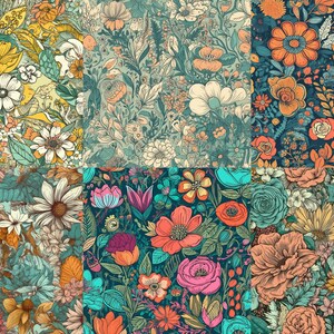 Spring Florals Digital Paper - Seamless, Floral Watercolor Patterns, 12 ...