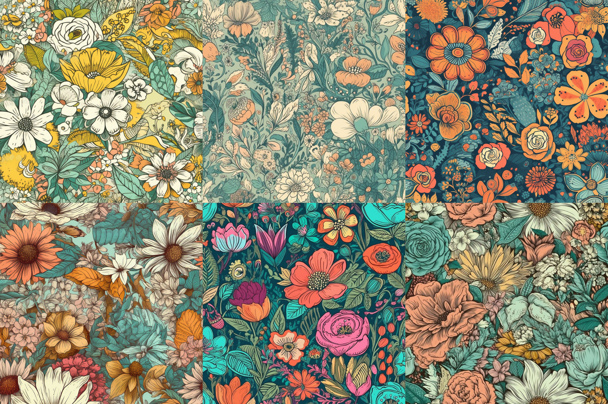 Spring Florals Digital Paper - Seamless, Floral Watercolor Patterns, 12 ...