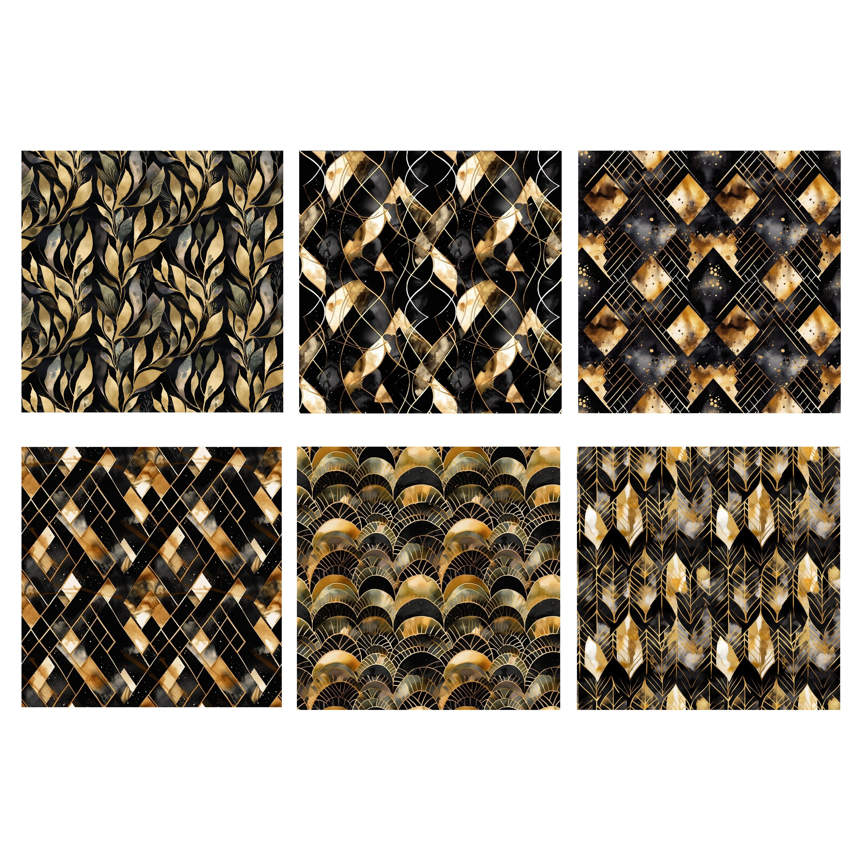 Black and Gold Seamless Digital Paper - Seamless Fancy Royal Watercolor ...