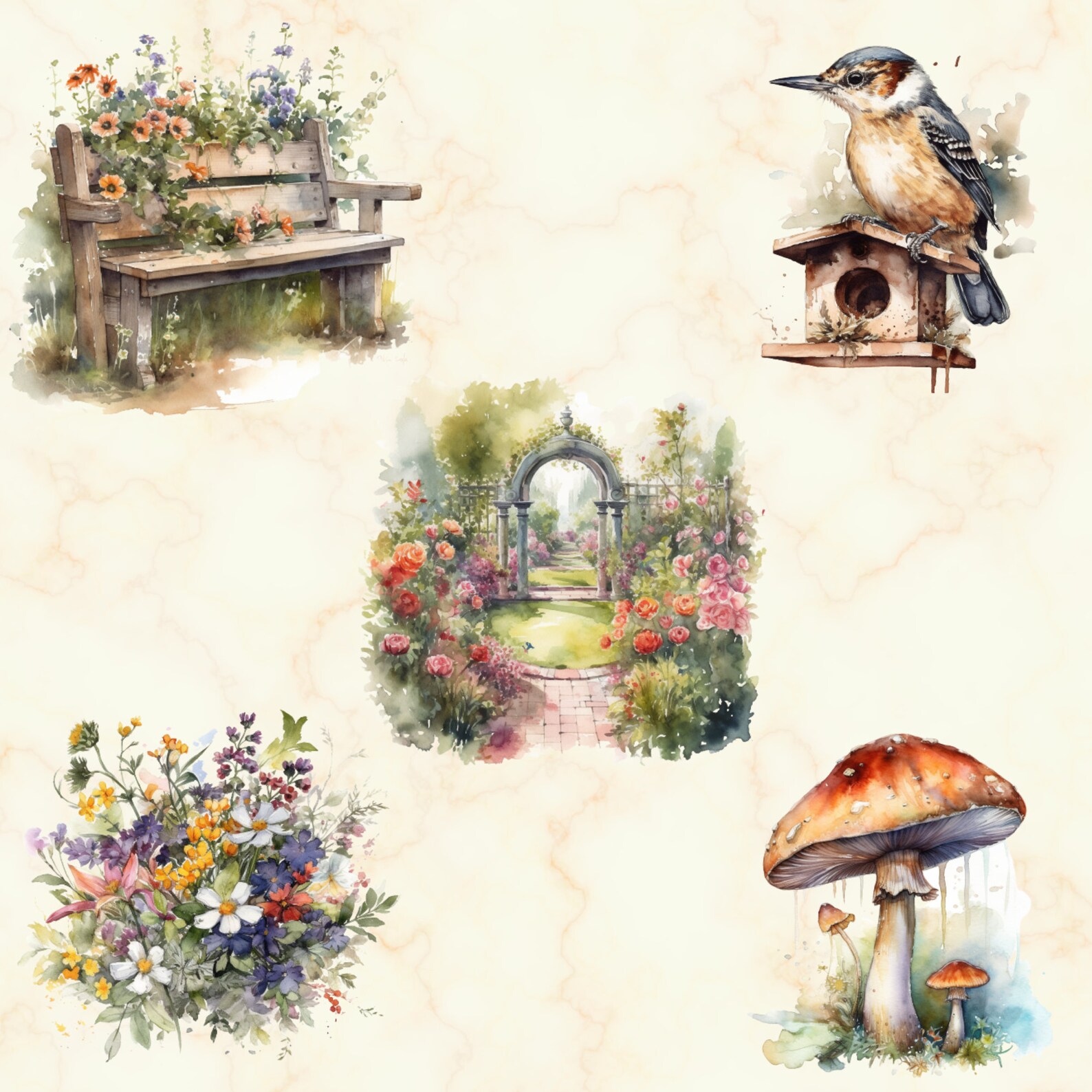 20 PNG Watercolor Secret Garden Clipart - Secret Garden PNG Set, Cute ...