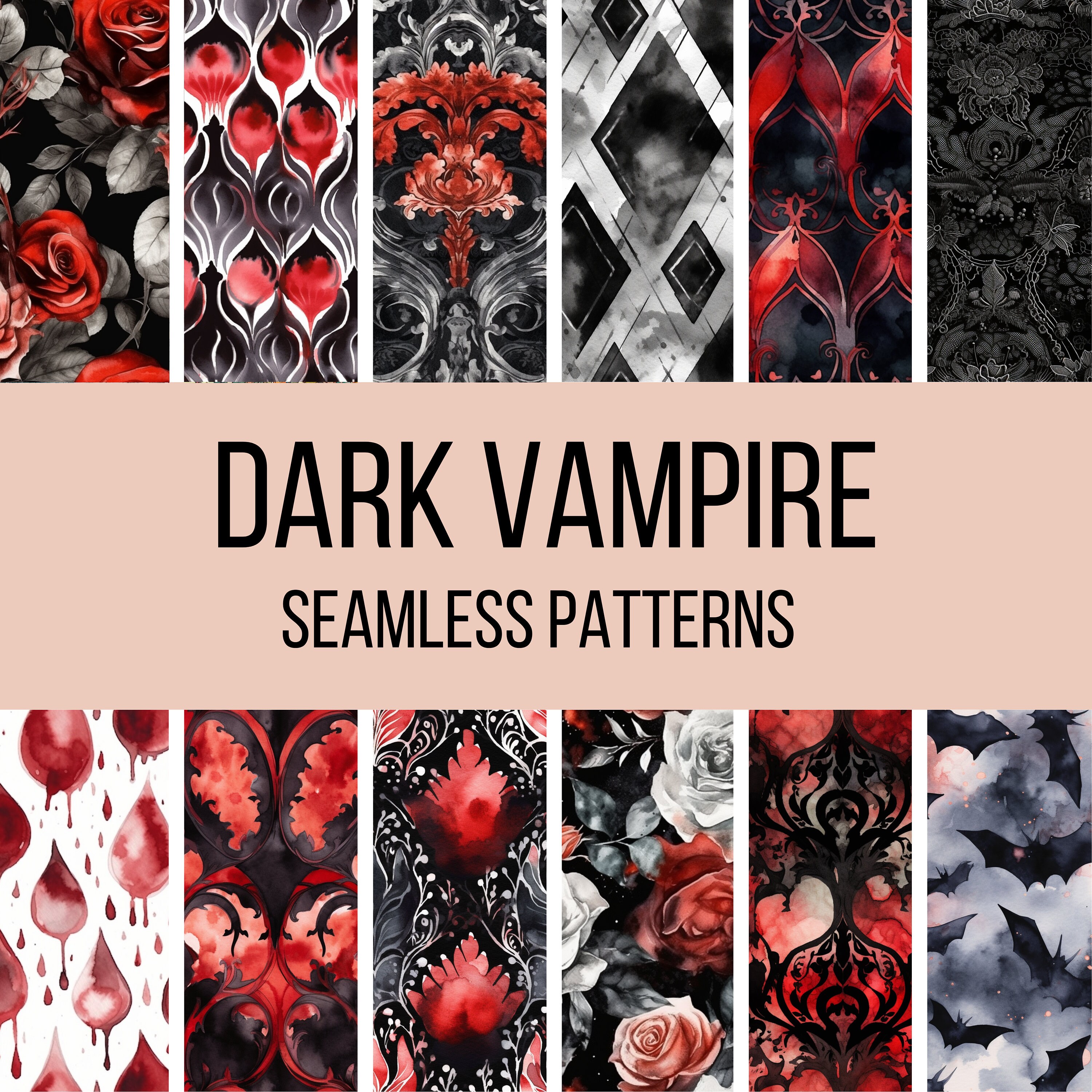 Dark Vampire Seamless Digital Paper - Seamless Red Gothic Fantasy ...