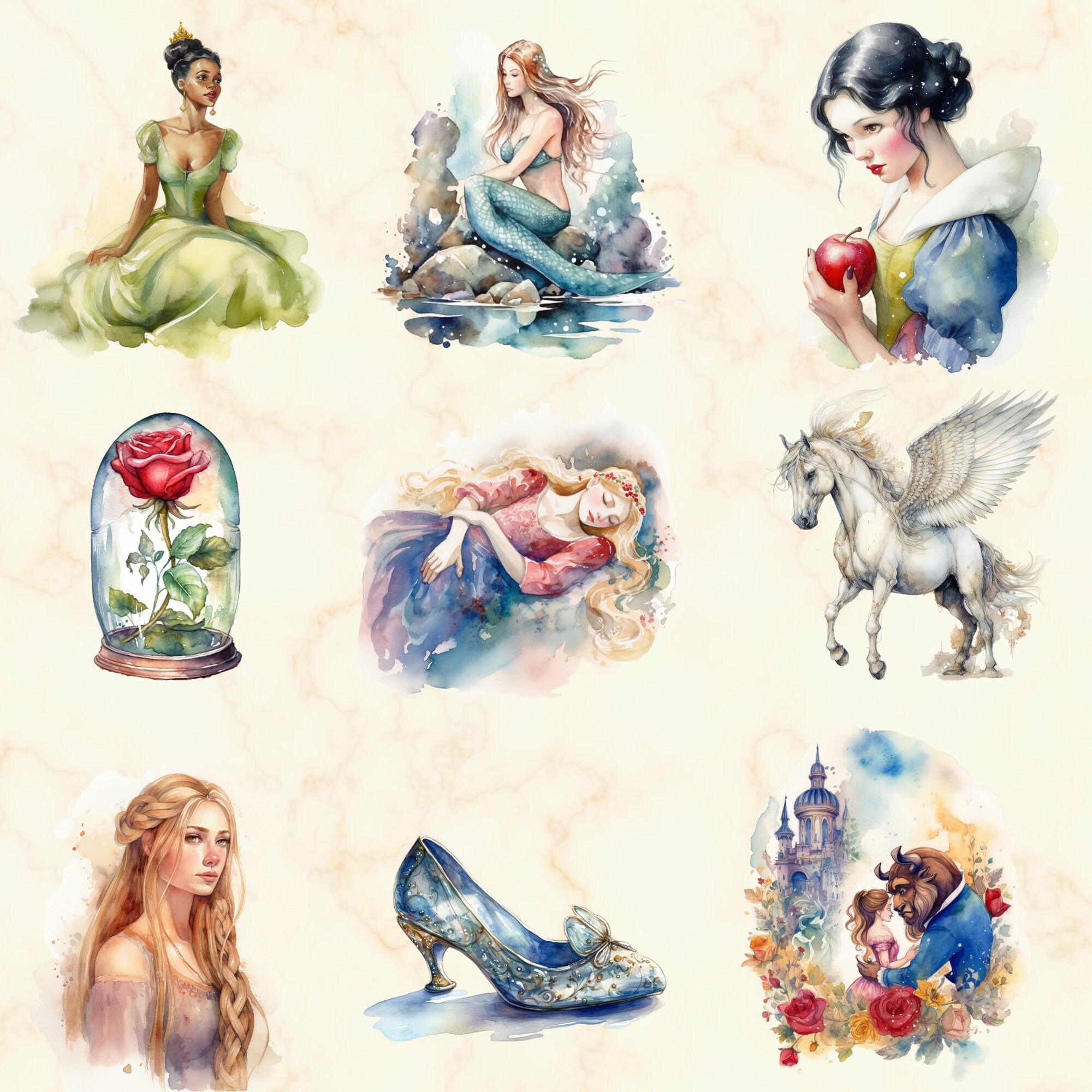 45 PNG Watercolor Fairytale Clipart Princess PNG Set Cute - Etsy