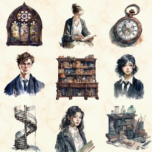 36 PNG Watercolor Dark Academia Clipart Pretty Black Gothic College PNG ...