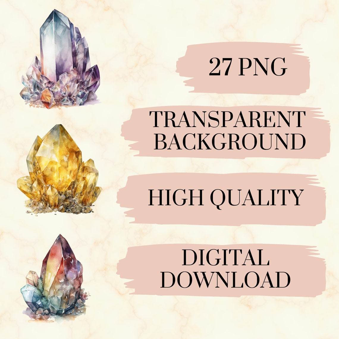 27 Colorful Crystals Clipart - Pretty Crystal PNG Set, Witchy Gems Art ...