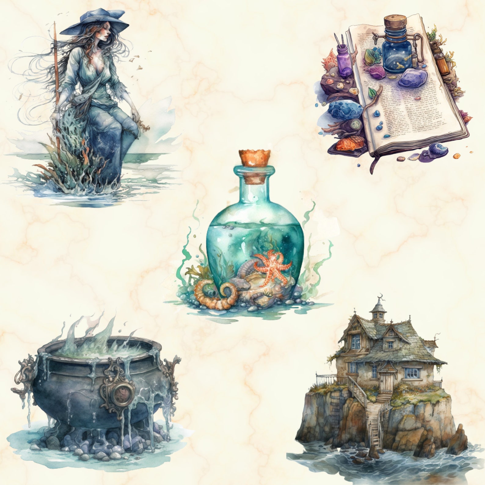 20 PNG Sea Witch Clipart - Witchy PNG Set, Ocean Magic Witch Art ...