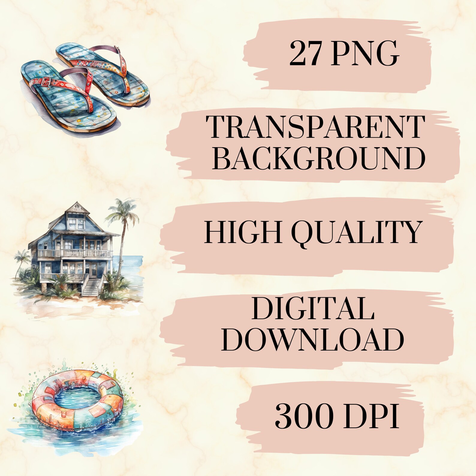 27 Beach Watercolor Clipart - Pretty Summer Vacation PNG Set ...