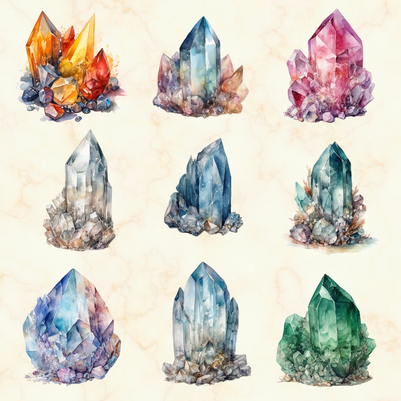 27 Colorful Crystals Clipart - Pretty Crystal PNG Set, Witchy Gems Art ...