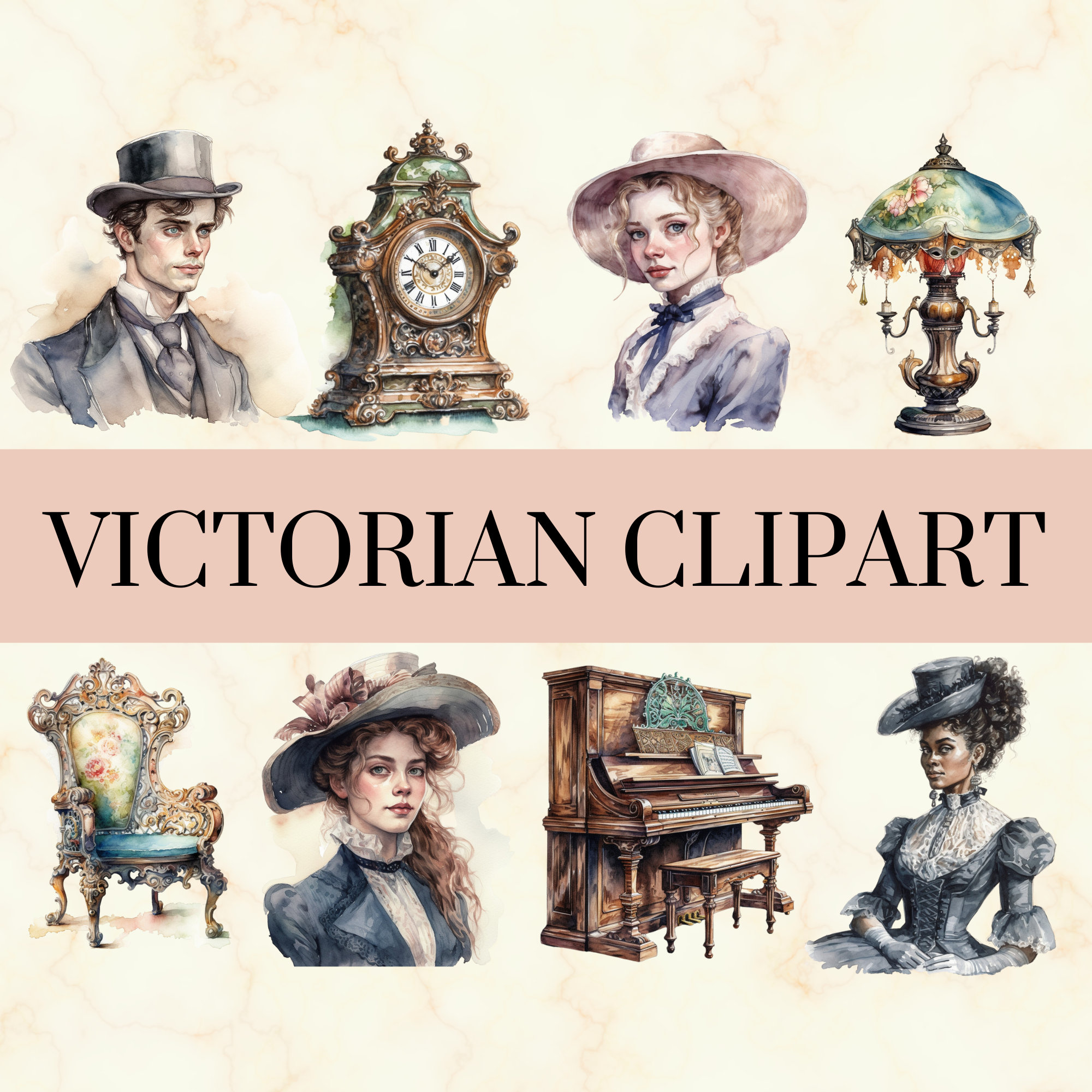 45 Victorian Watercolor Clipart - Pretty Victorian Women PNG Set ...