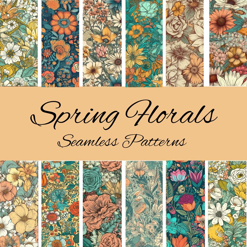 Spring Florals Digital Paper - Seamless, Floral Watercolor Patterns, 12 ...