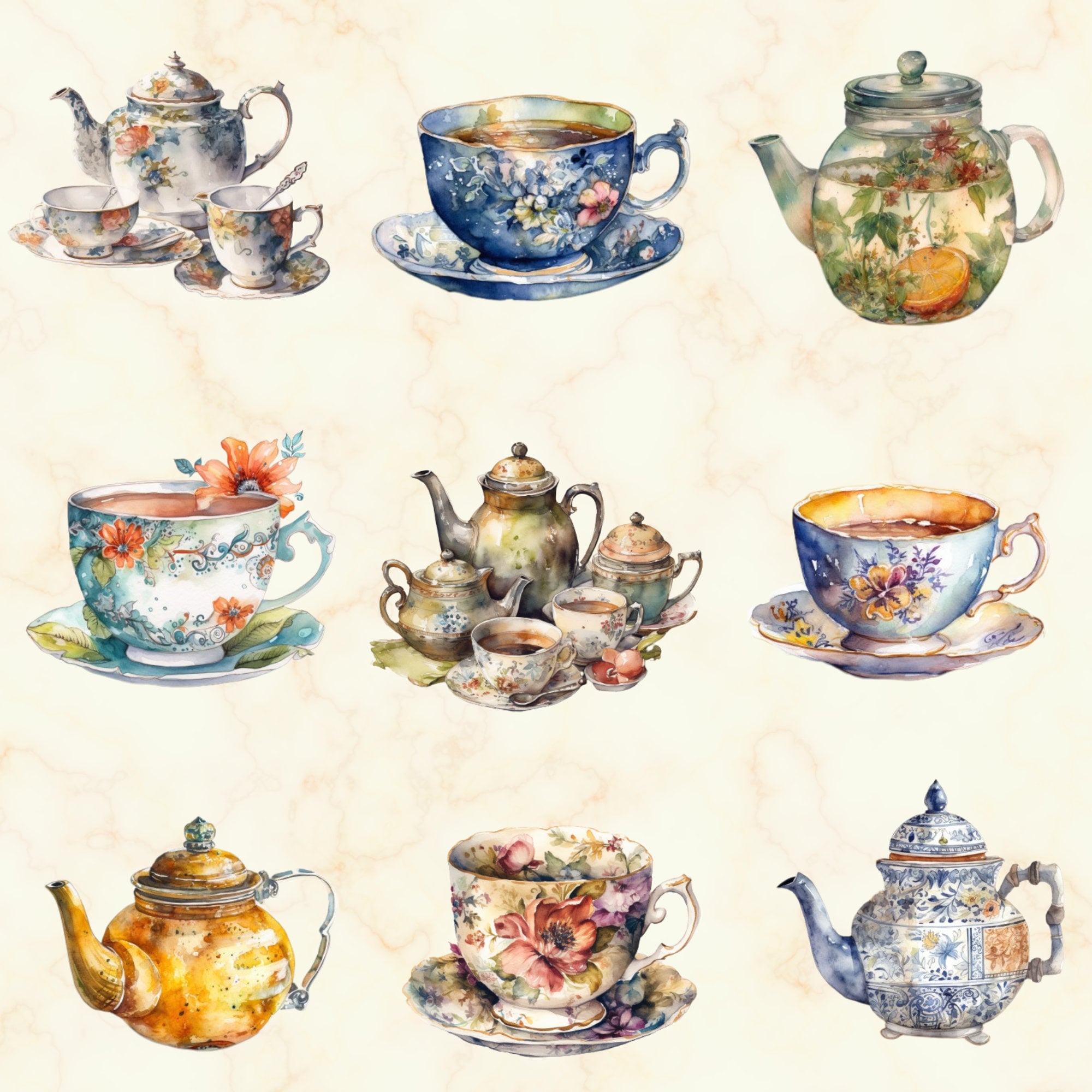 36 PNG Watercolor Tea Lover Clipart - Pretty Teacup, Teapot and Kettle ...