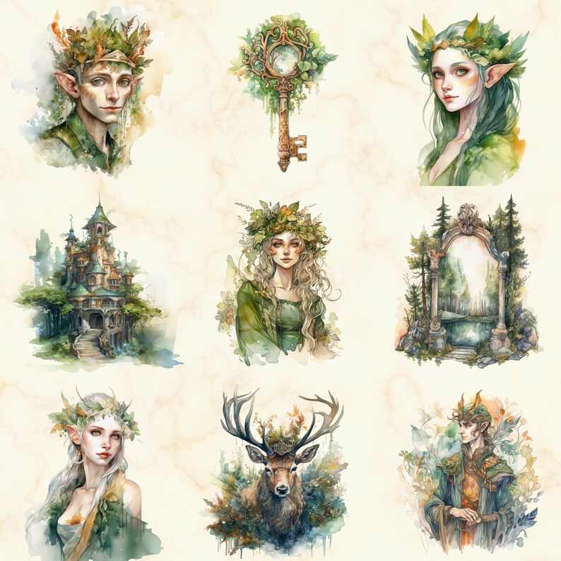27 Forest Elves Watercolor Clipart - Pretty Fantasy Elf PNG Set ...