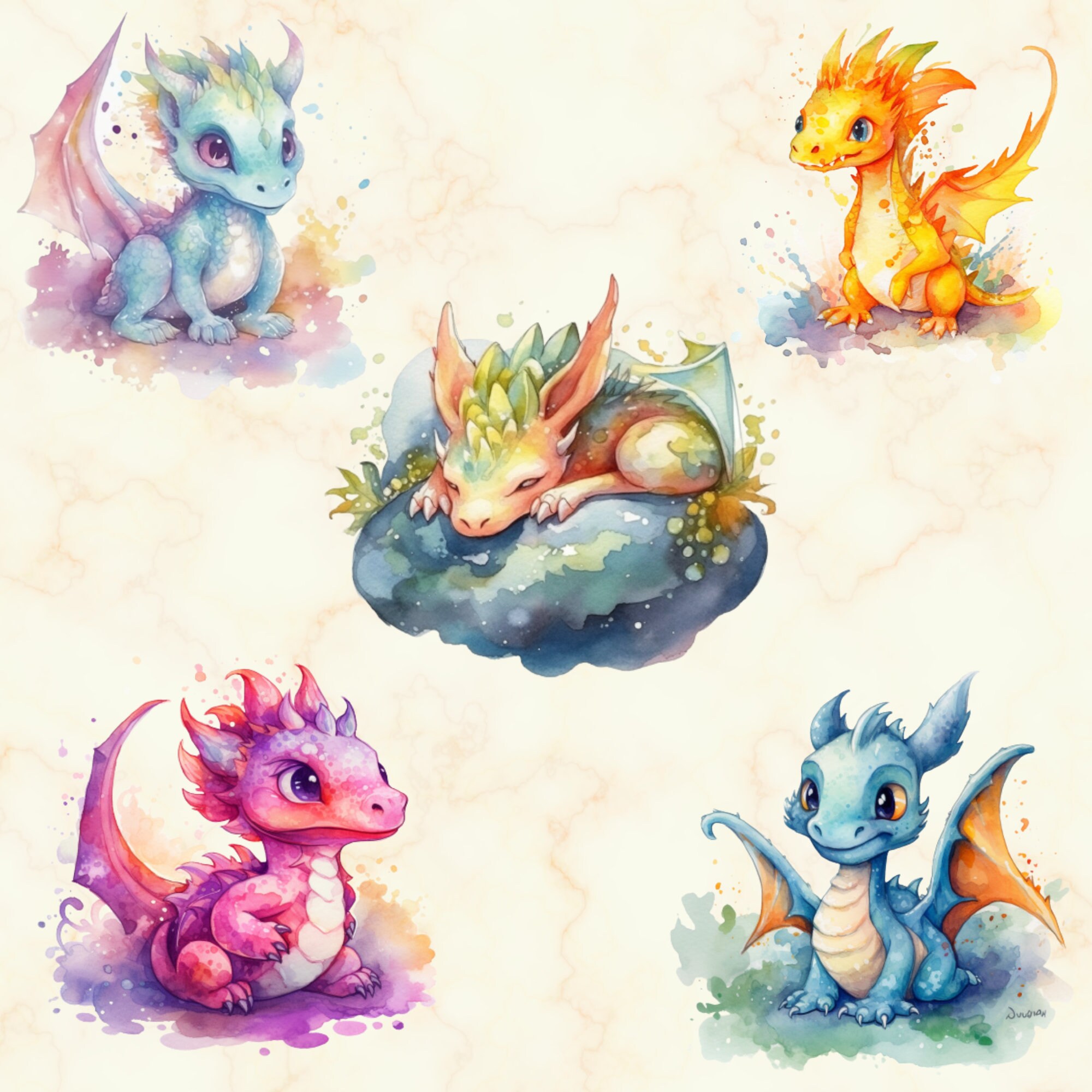 20 PNG Cute Dragons Clipart - Fantasy Colorful Dragon PNG Set, Pastel ...