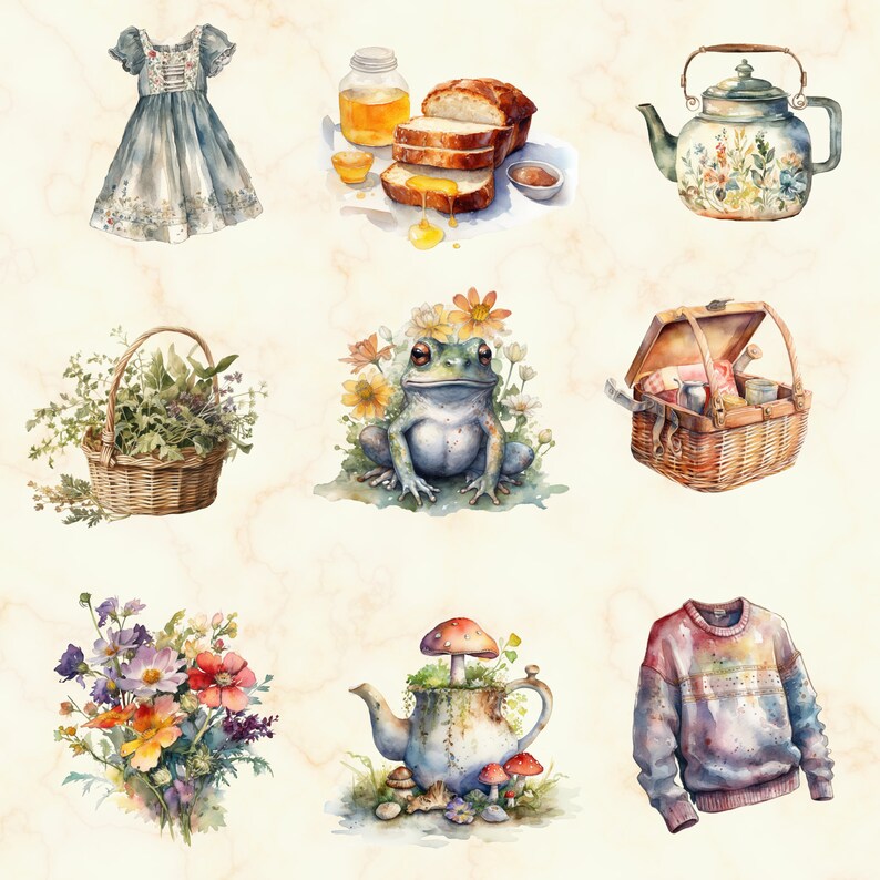 20 PNG Watercolor Cottagecore Clipart - Pretty Garden and Mushroom PNG ...
