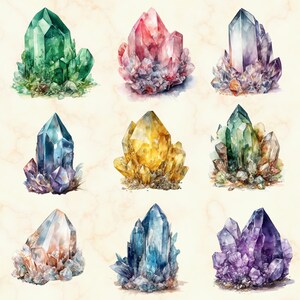 27 Colorful Crystals Clipart - Pretty Crystal PNG Set, Witchy Gems Art ...