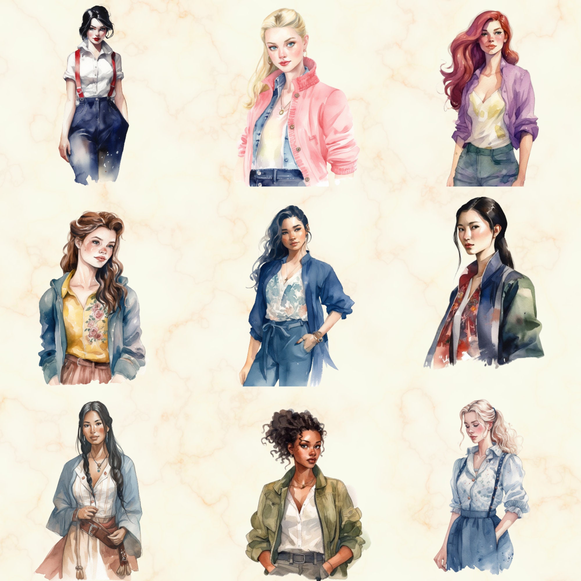 45 PNG Watercolor Modern Fairytale Princesses Clipart - Fairytale ...