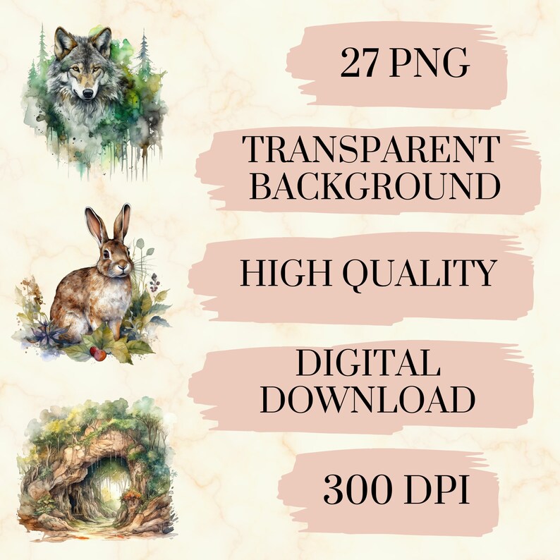 27 Forest Watercolor Clipart - Forest Animals PNG Set, Trees and ...