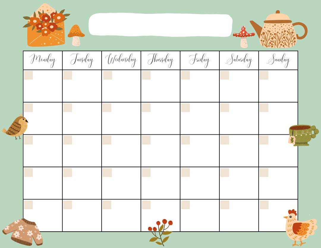 Sweet Cottagecore Open Printable Calendar, Digital Download Calendar ...