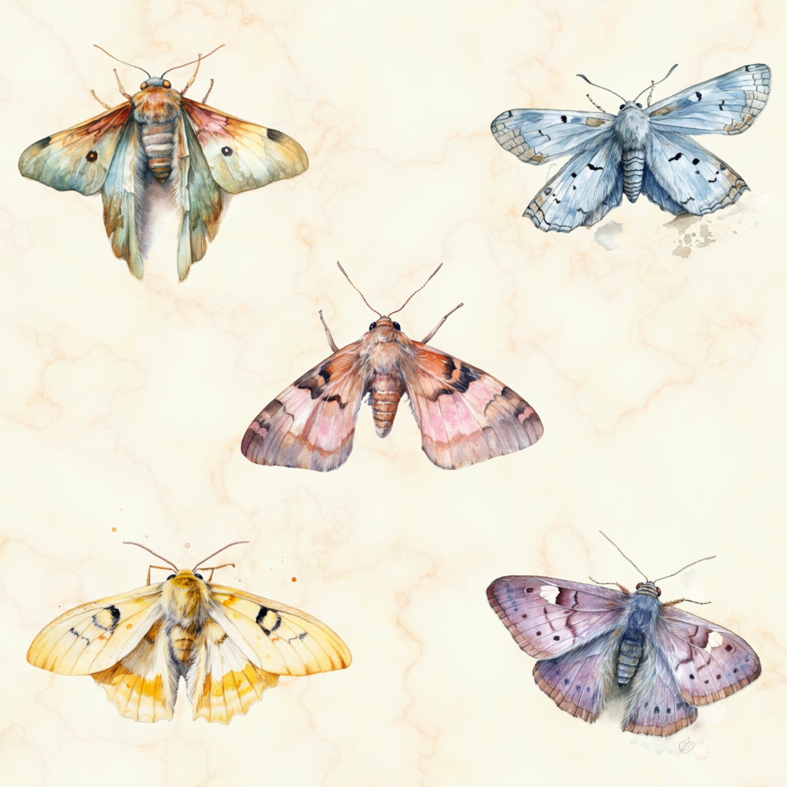 20 PNG Watercolor Pastel Moths Clipart - Moth PNG Set, Cute Colorful ...
