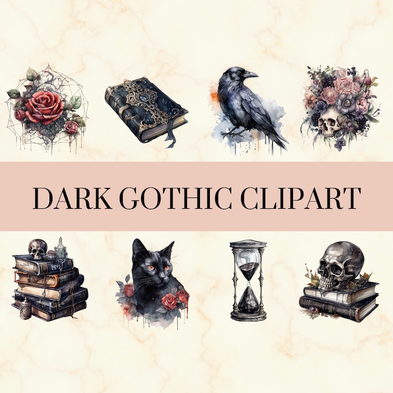 36 Dark Gothic Watercolor Clipart - Pretty Dark Academia PNG Set ...