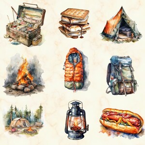 36 Camping Watercolor Clipart - Summer Camping PNG Set, Hiking PNG ...