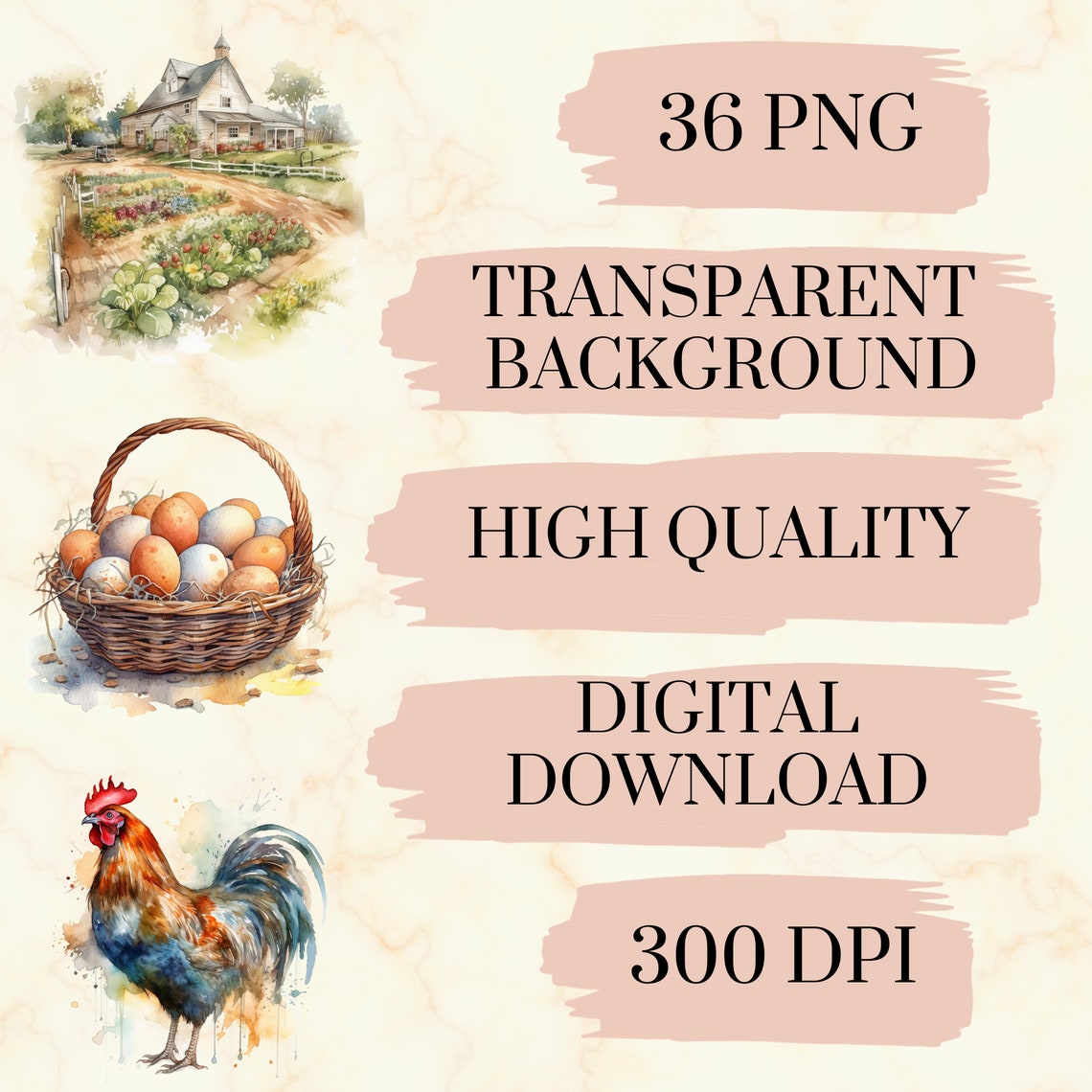 36 Family Farm Watercolor Clipart - Baby Farm Animals PNG Set, Barn ...