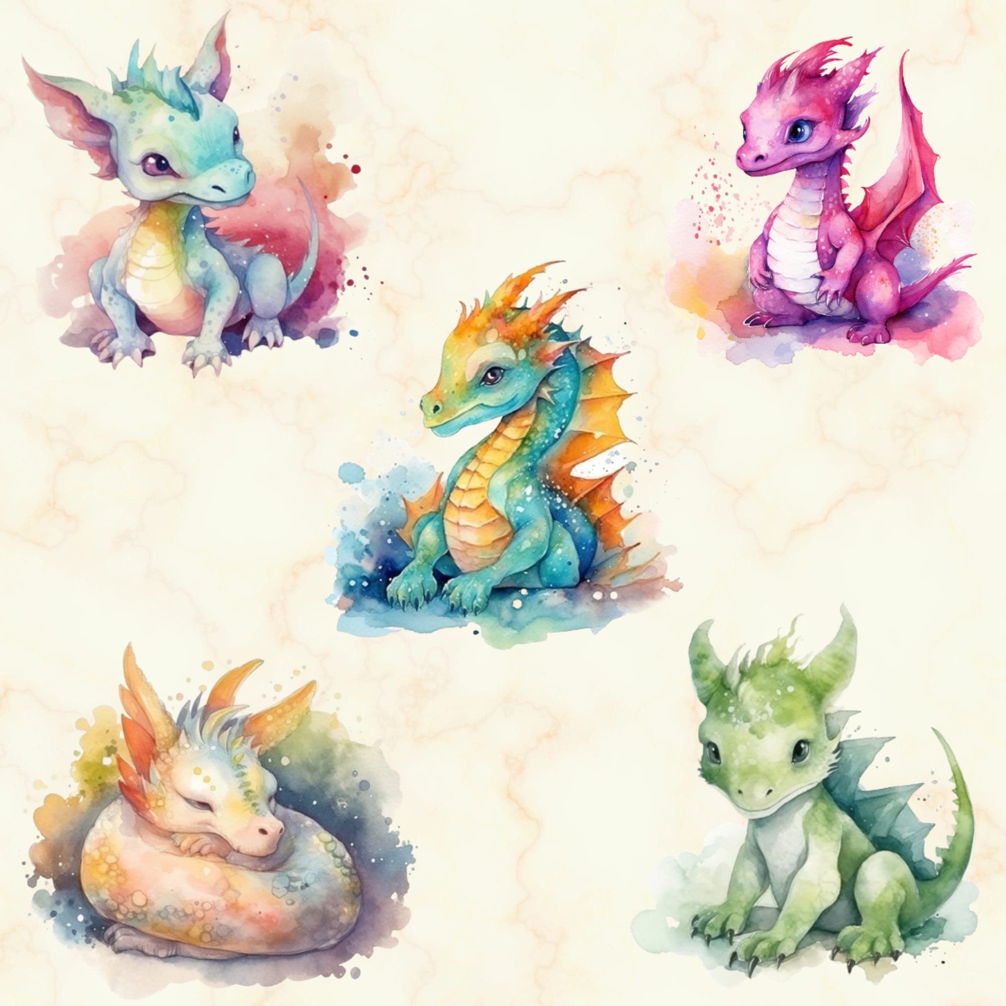 20 PNG Cute Dragons Clipart - Fantasy Colorful Dragon PNG Set, Pastel ...