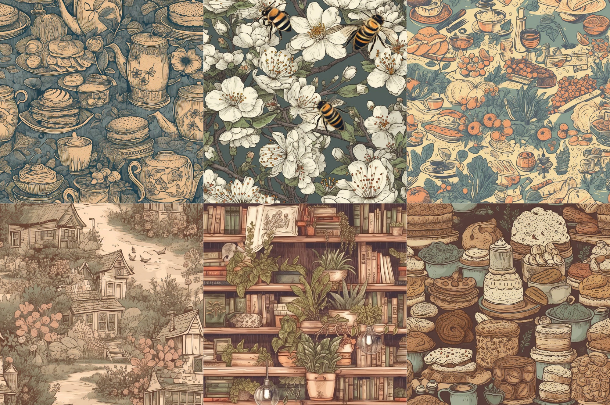 Soft Cottagecore Digital Paper - Seamless, Cottagecore Watercolor ...