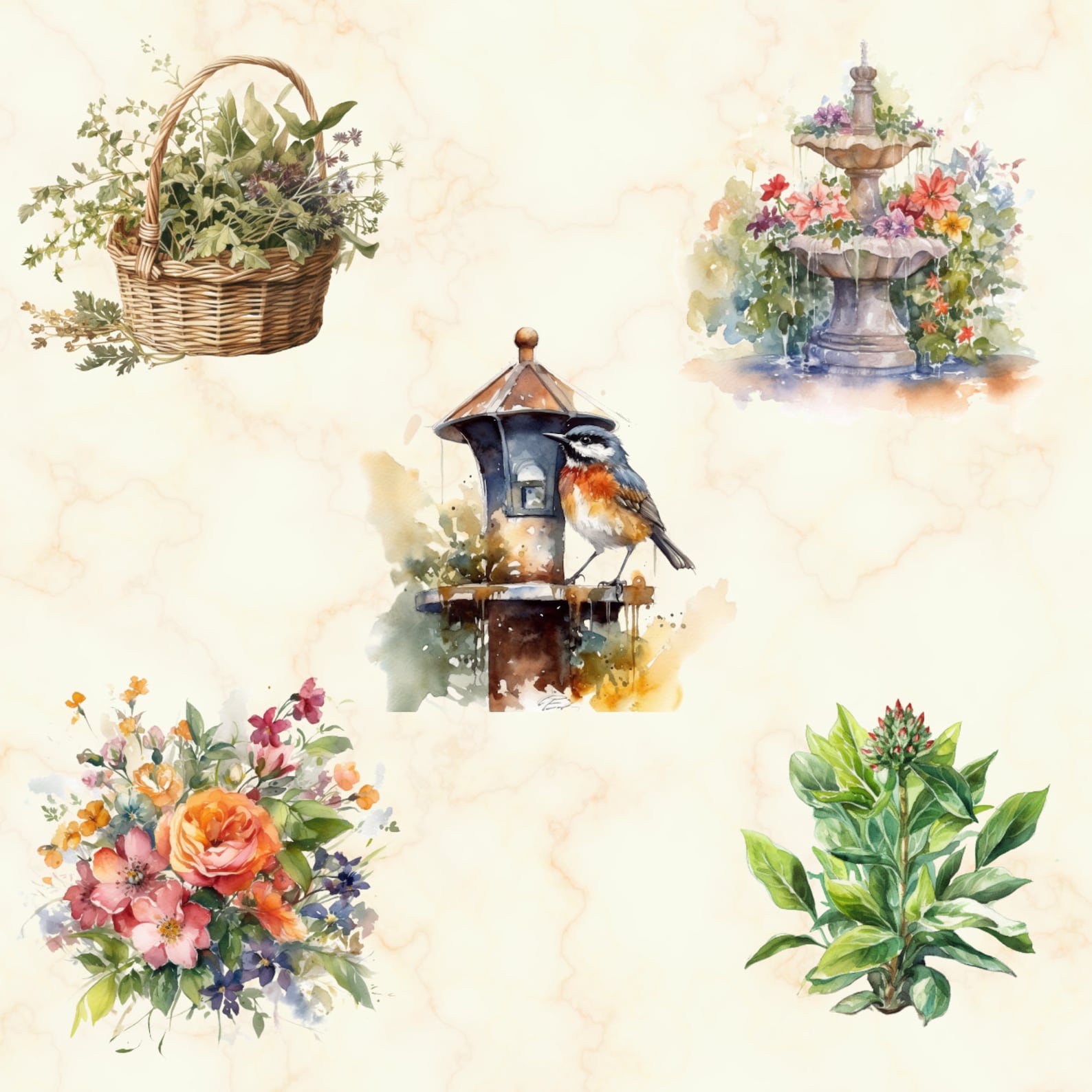 20 PNG Watercolor Secret Garden Clipart - Secret Garden PNG Set, Cute ...