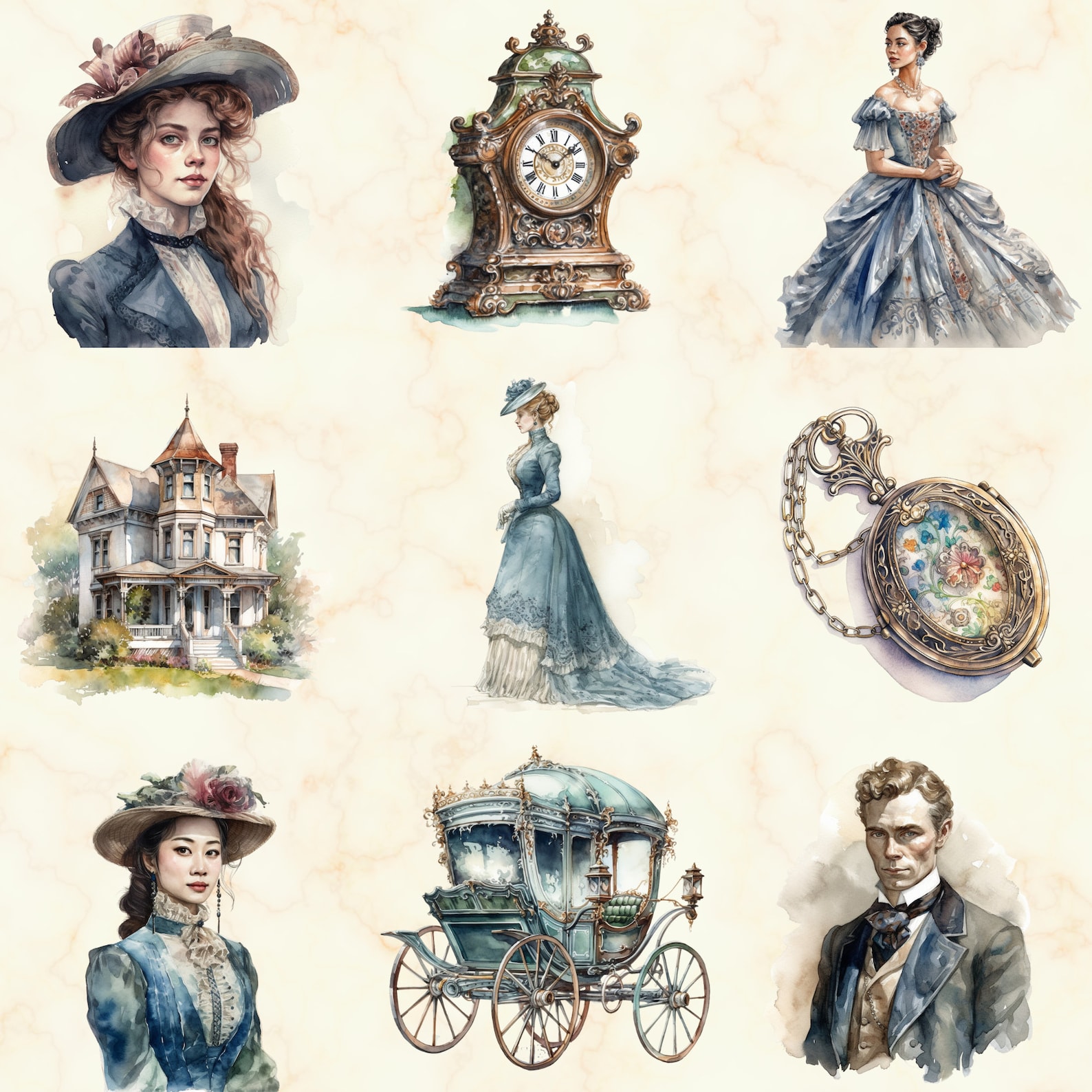 45 Victorian Watercolor Clipart - Pretty Victorian Women PNG Set ...