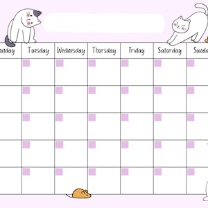 Cute Cat Open Printable Calendar, Digital Download Calendar, Instant ...