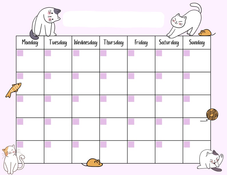 Cute Cat Open Printable Calendar, Digital Download Calendar, Instant ...