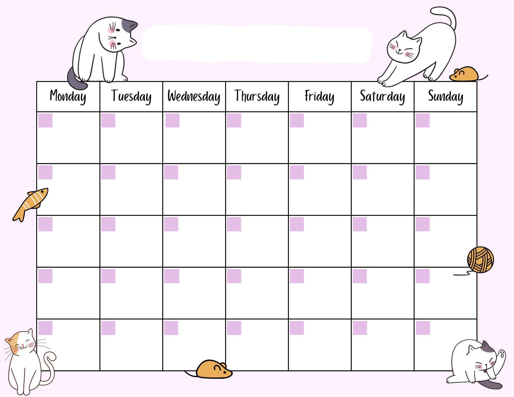 Cute Cat Open Printable Calendar, Digital Download Calendar, Instant ...