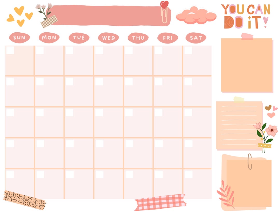 Cute Positive Open Printable Calendar, Digital Download Calendar ...