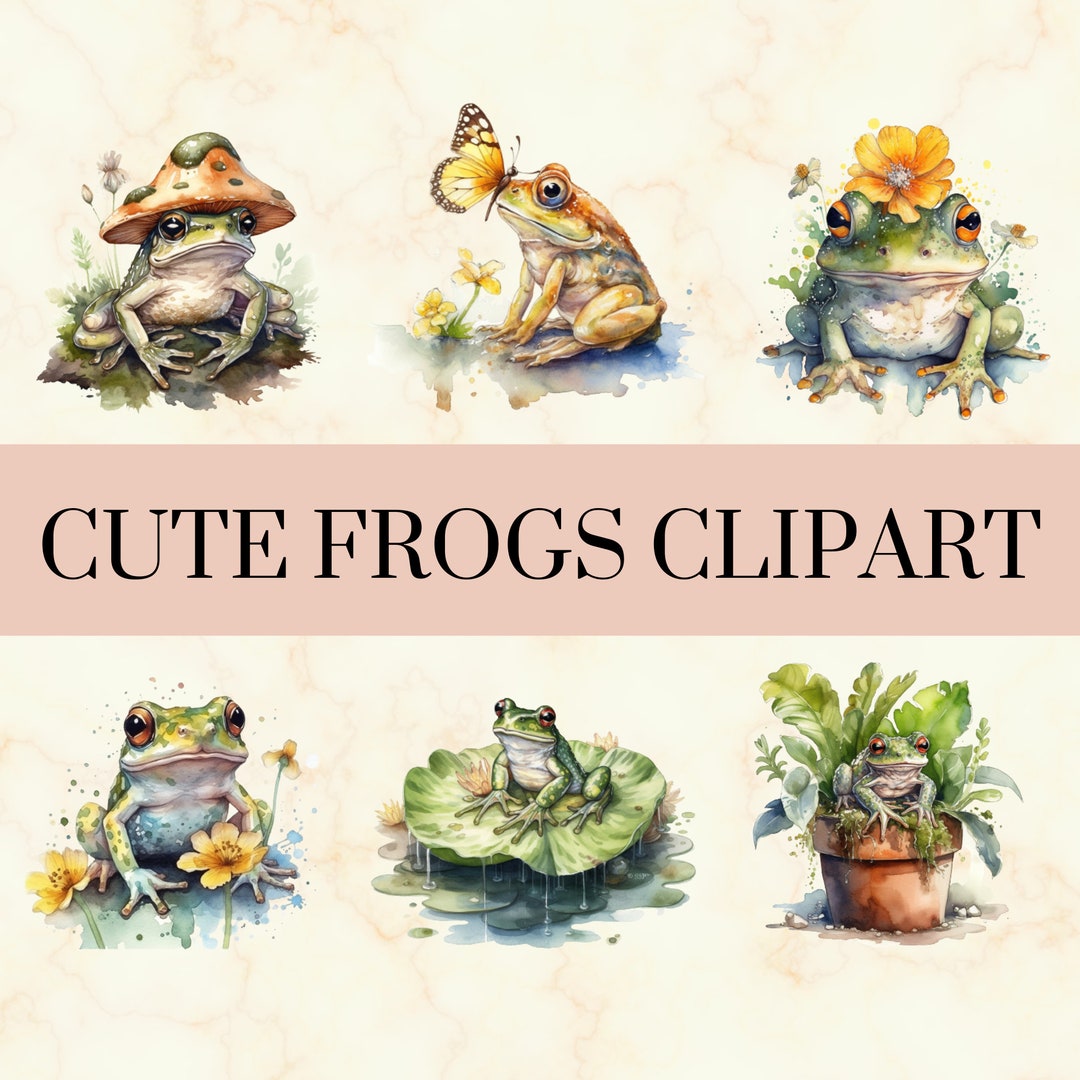 20 PNG Watercolor Cute Frogs Clipart - Pretty Floral Frog PNG Set, Cute ...