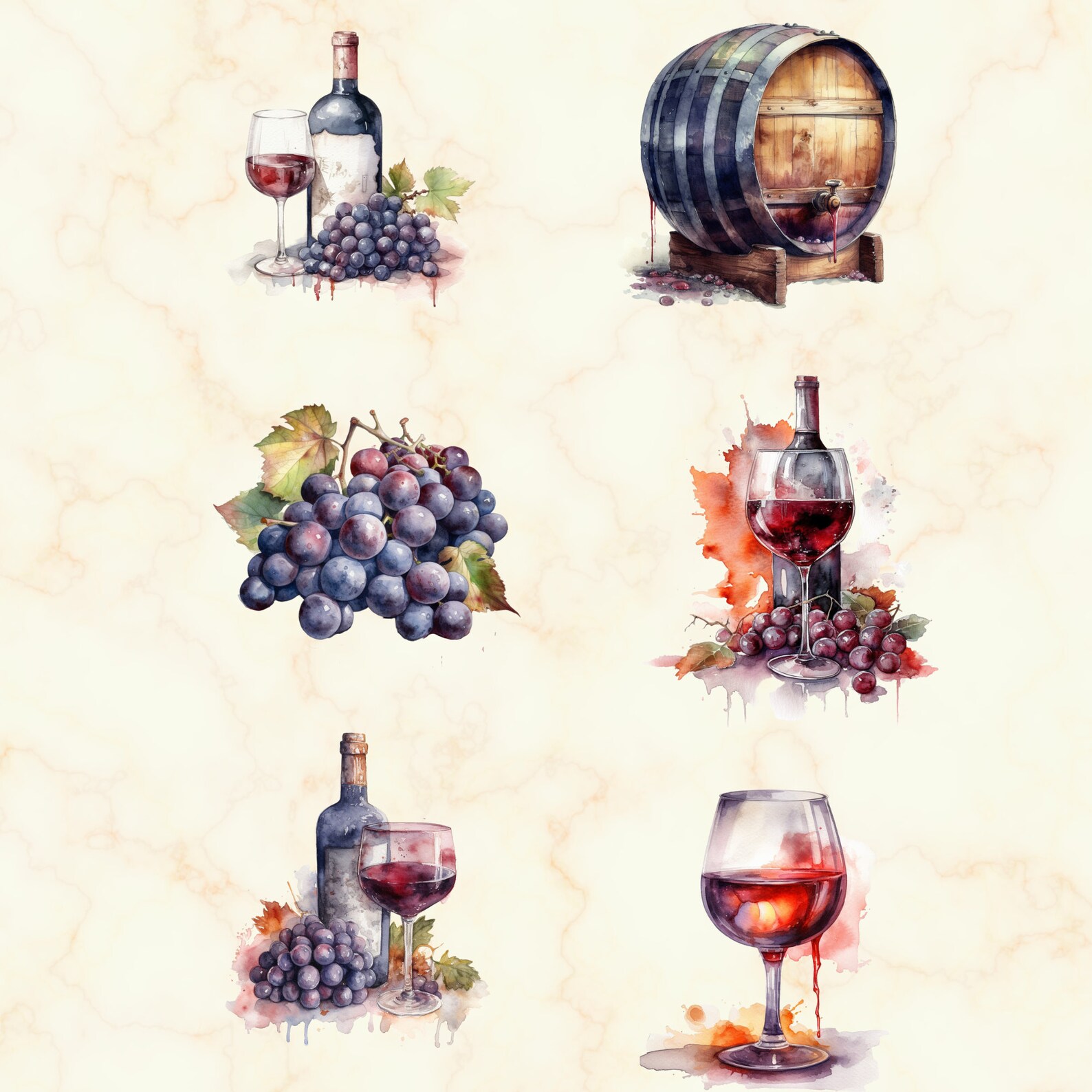 20 Wine Watercolor Clipart - Pretty Wine Bottles and Grapes PNG Set ...