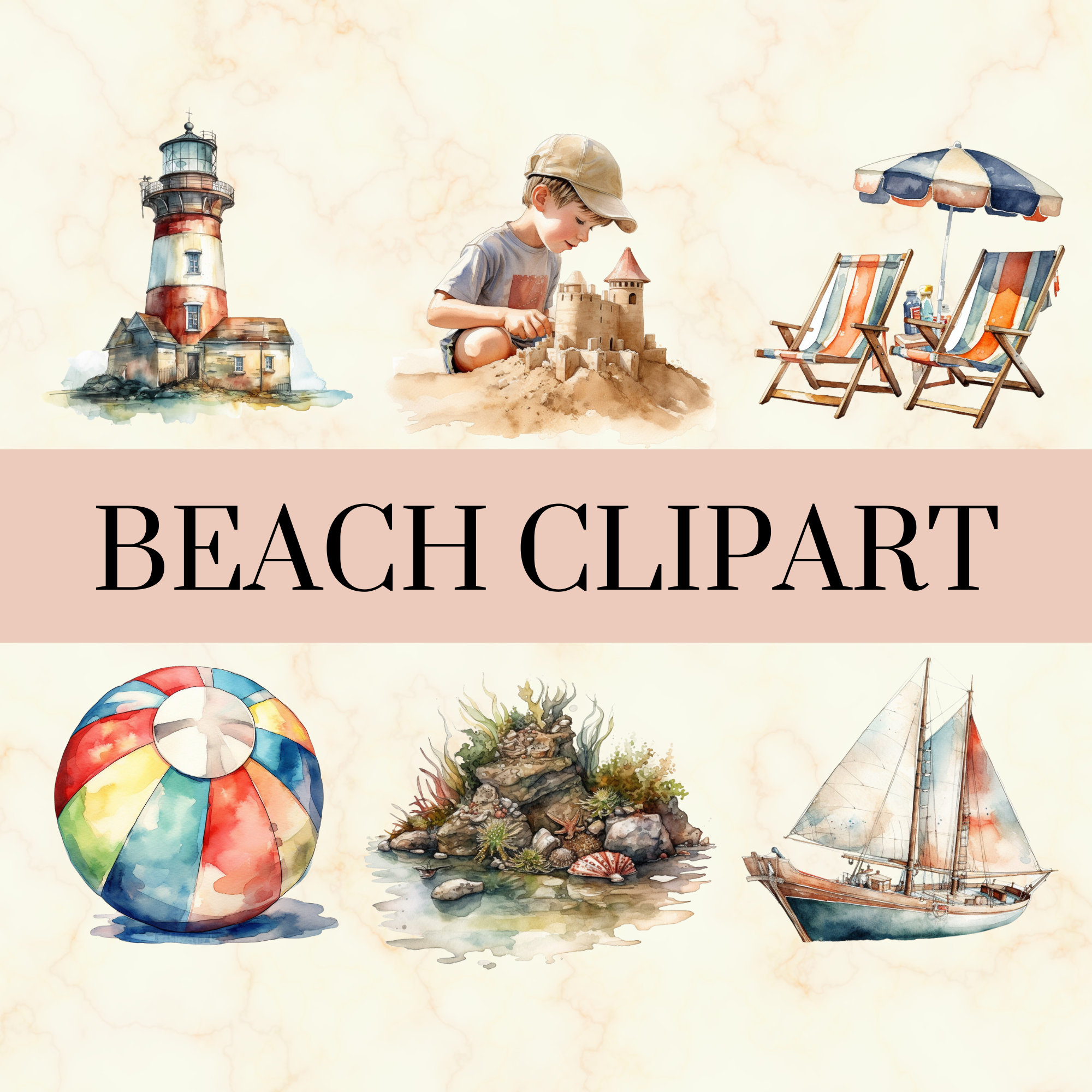 27 Beach Watercolor Clipart - Pretty Summer Vacation PNG Set ...