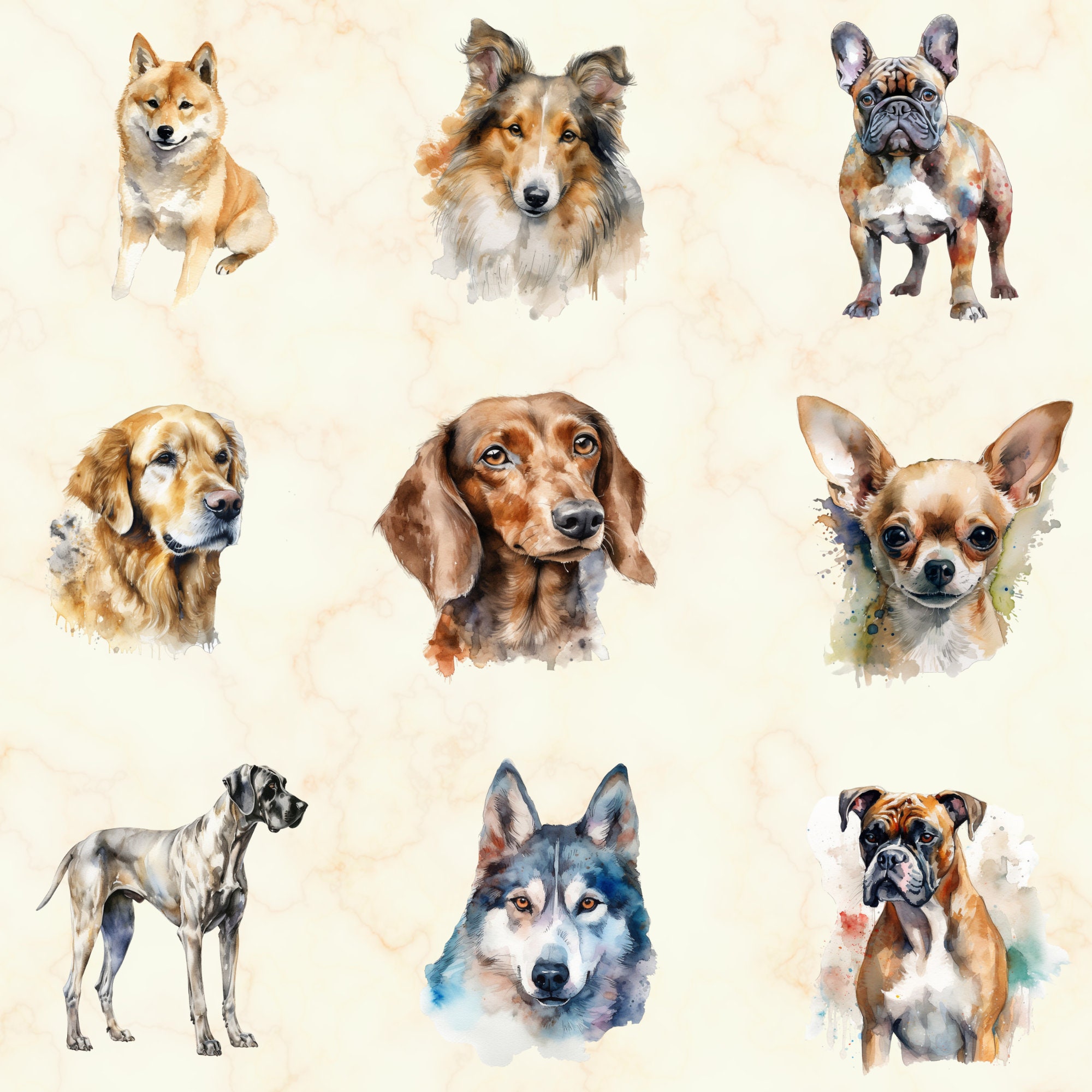 36 Dogs Watercolor Clipart Cute Dogs PNG Set Puppies PNG - Etsy