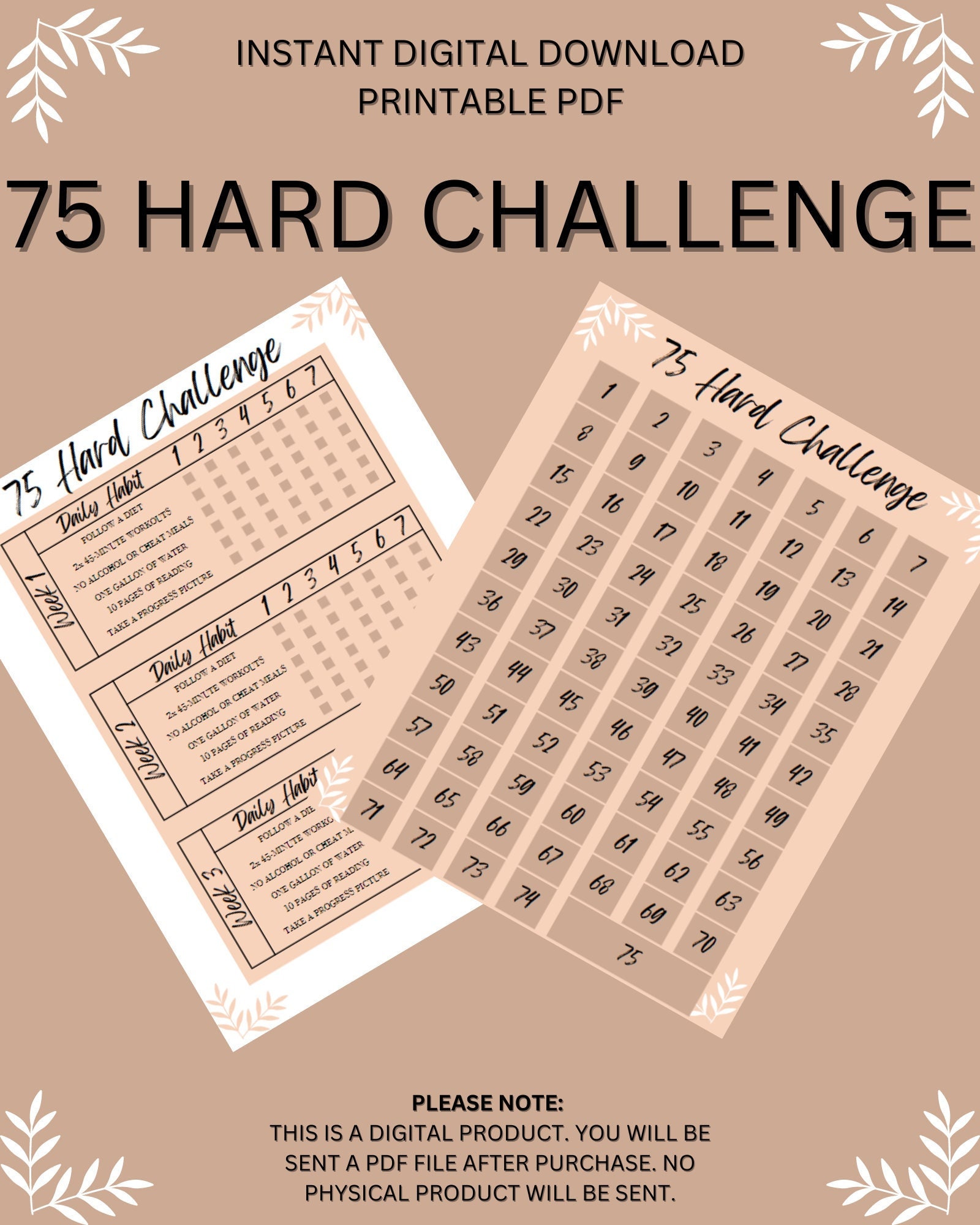 75 Hard Challenge Tracker, 75 Hard Challenge PDF, 75 Day Hard Challenge ...