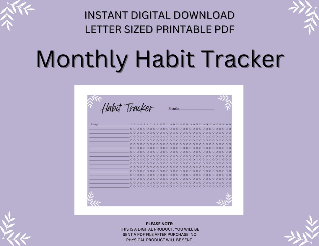 Monthly Habit Tracker, Monthly Habit Tracker PDF |DIGITAL DOWNLOAD ...
