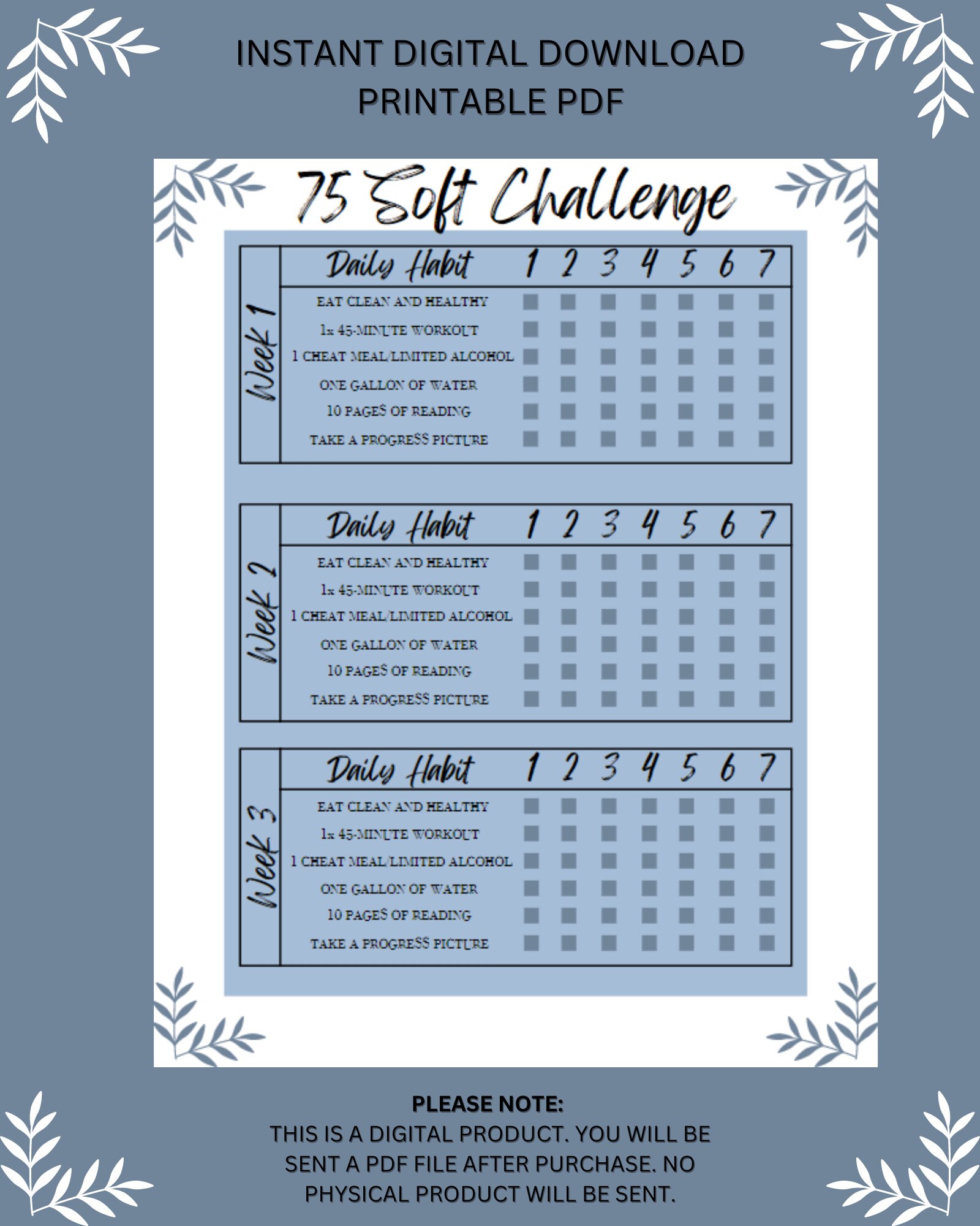 75 Soft Challenge Tracker, 75 Soft Challenge PDF, 75 Day Soft Challenge ...