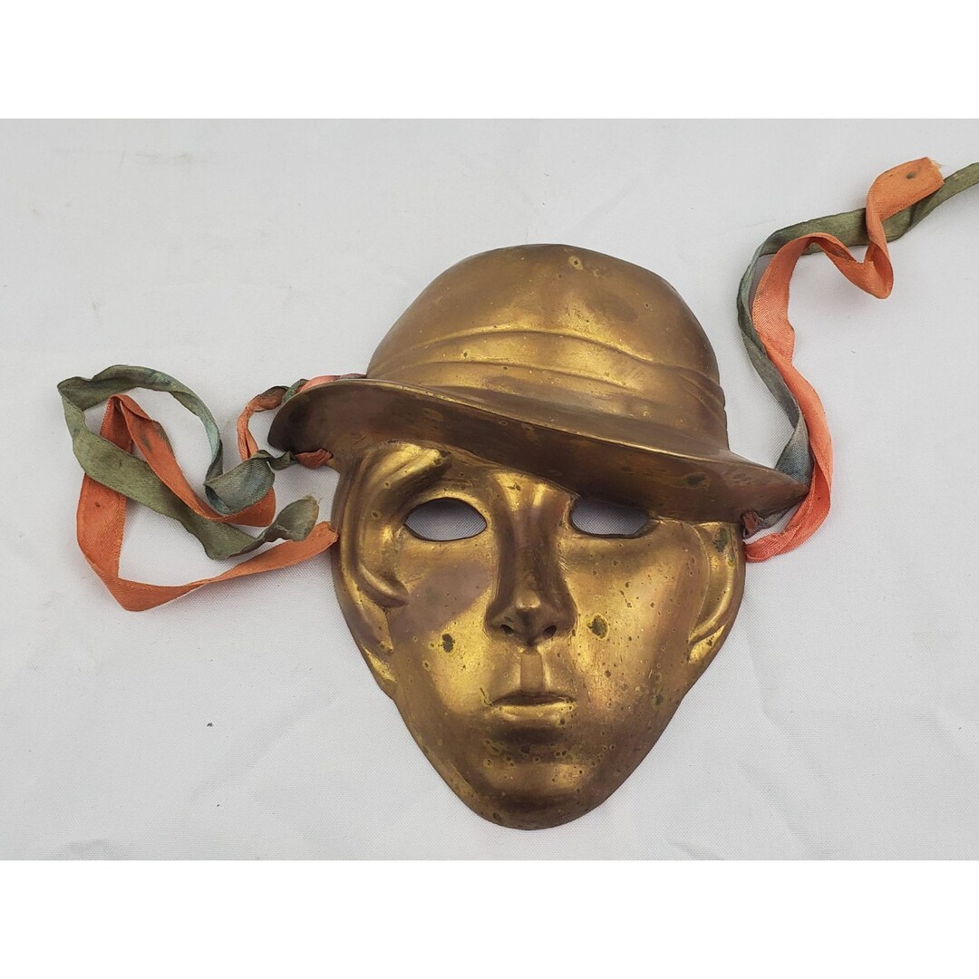 Vintage Delgif India Brass Cast Theatre Mask Man With Fedora Hat - Etsy ...