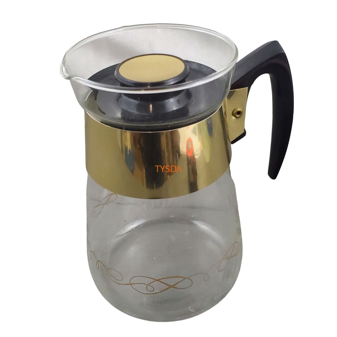 CORNING 6 Cups Coffee Pot Tea Pot Percolator Carafe Gold Scroll Design ...